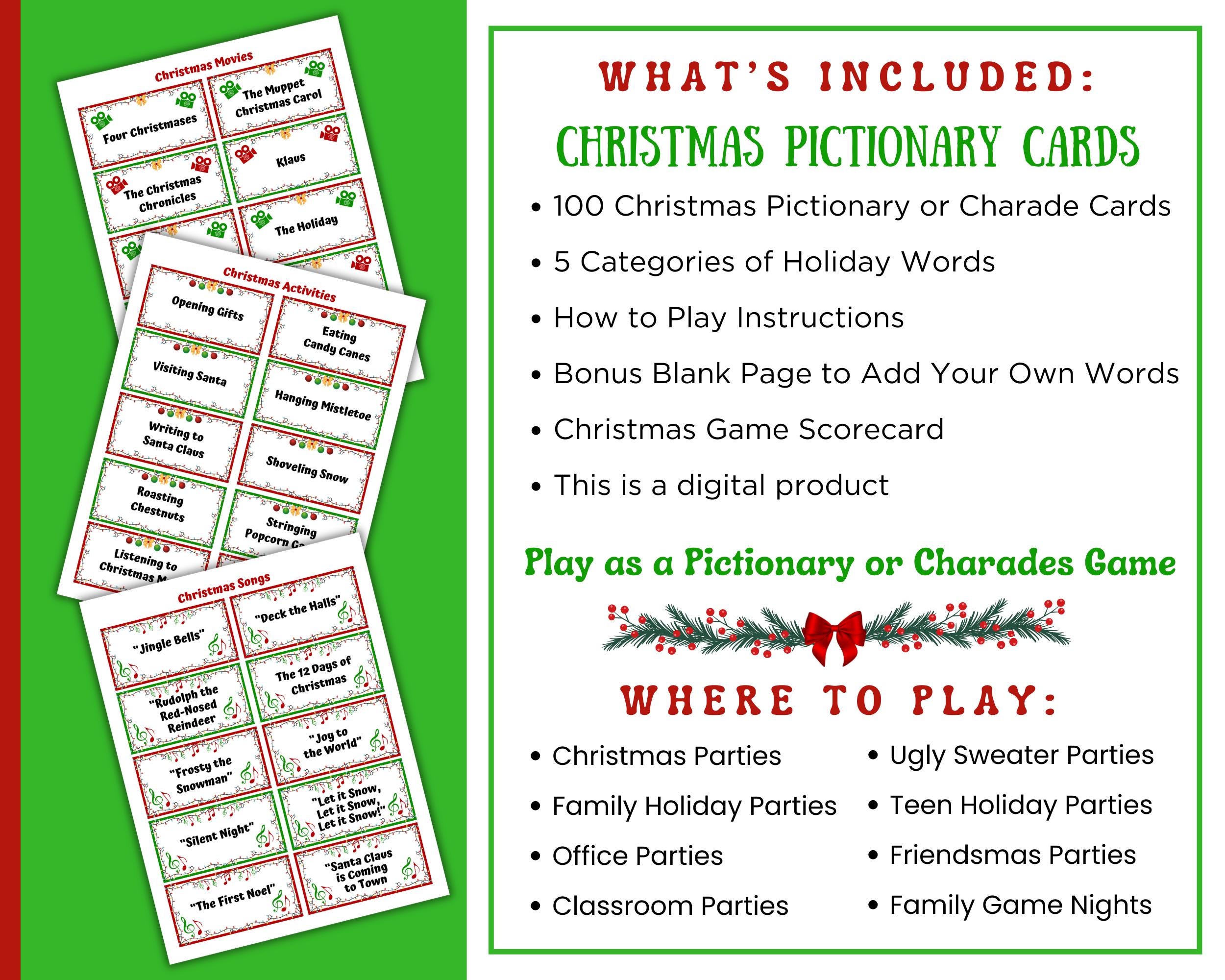 Christmas Charades Game, Act It or Draw It, Fun Christmas Games for ...
