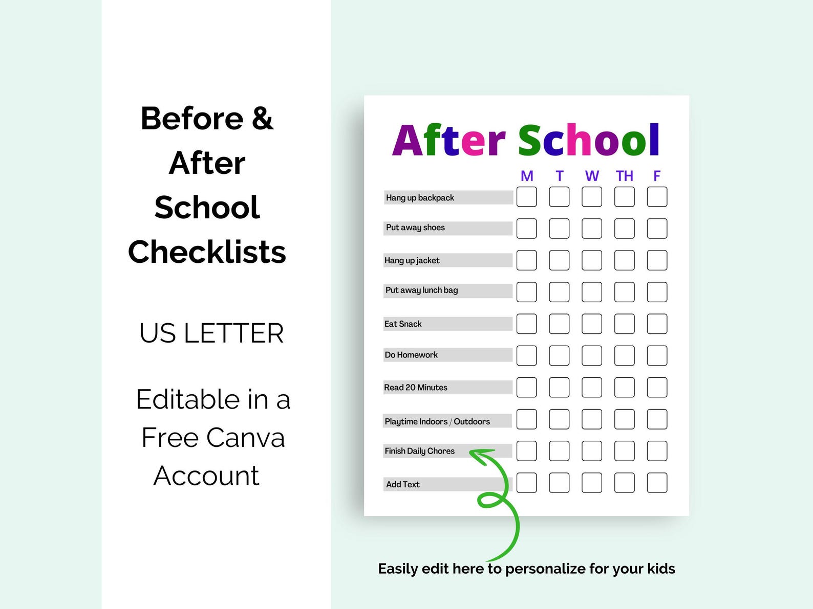 Editable Before and After School Routine Charts, Daily Checklists, Kids ...