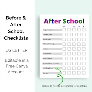 Editable Before and After School Routine Charts, Daily Checklists, Kids ...