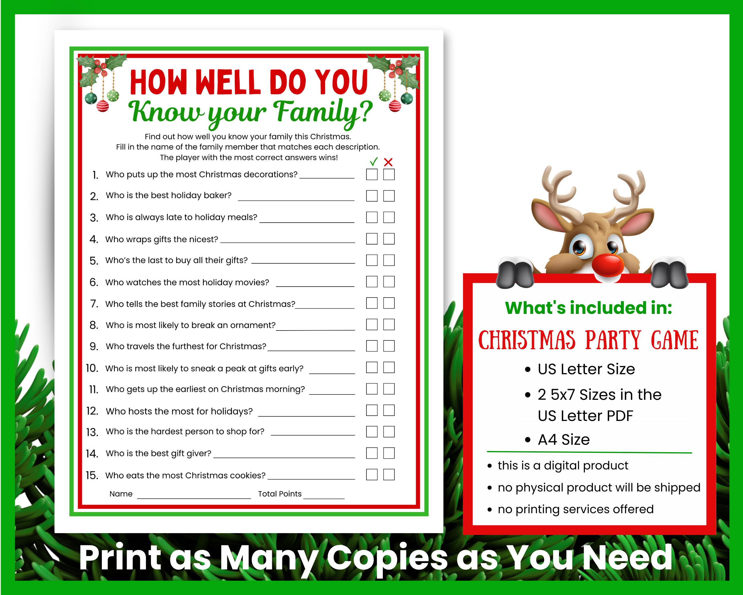 Christmas Who Knows the Family Best, Printable Family Trivia Game, How ...