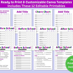 Editable Before and After School Routine Charts, Daily Checklists, Kids ...