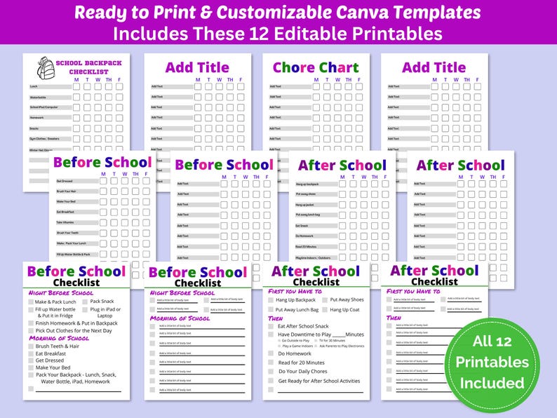 Editable Before and After School Routine Charts, Daily Checklists, Kids ...