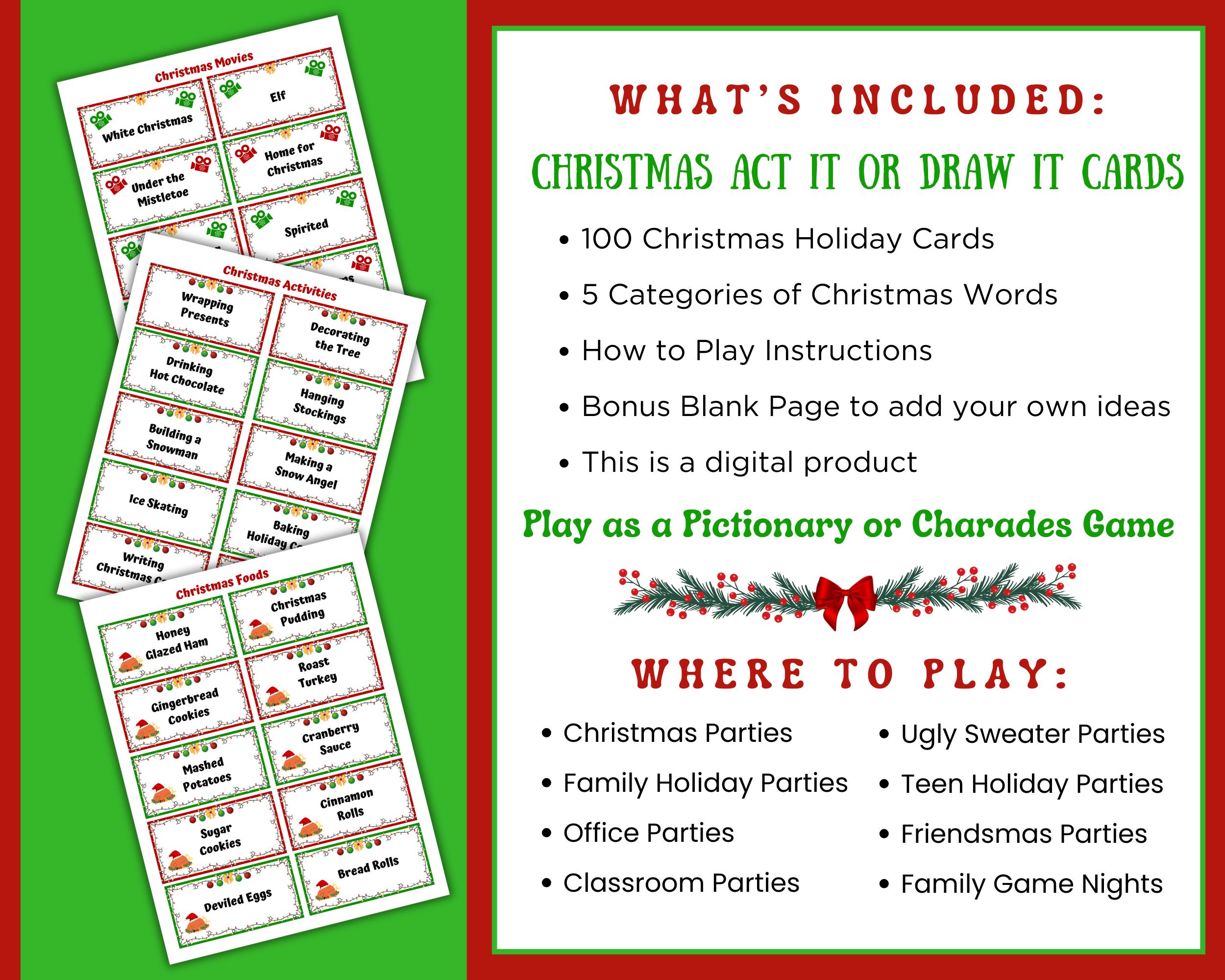 Christmas Charades Game, Act It or Draw It, Fun Christmas Games for ...
