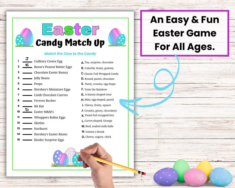 Easter Candy Match Game, Printable Candy Match Up, Easter Trivia Quiz ...