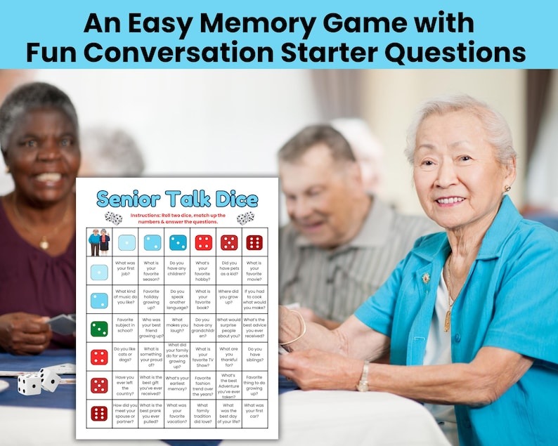 Seniors Table Talk Dice Game, Fun Get to Know You Ice Breaker Game for ...