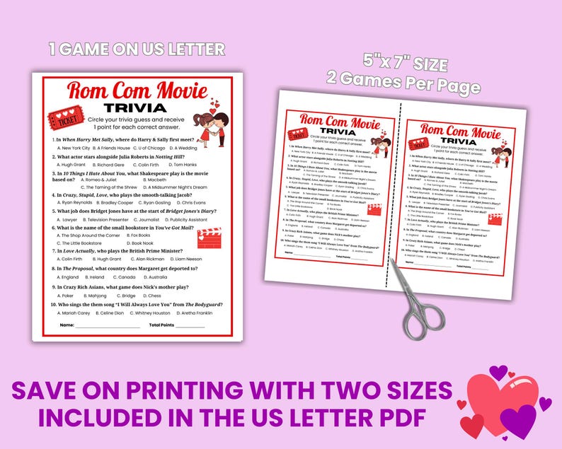 Rom Com Movie Trivia Quiz, Galentines Trivia, Romantic Comedy Trivia ...