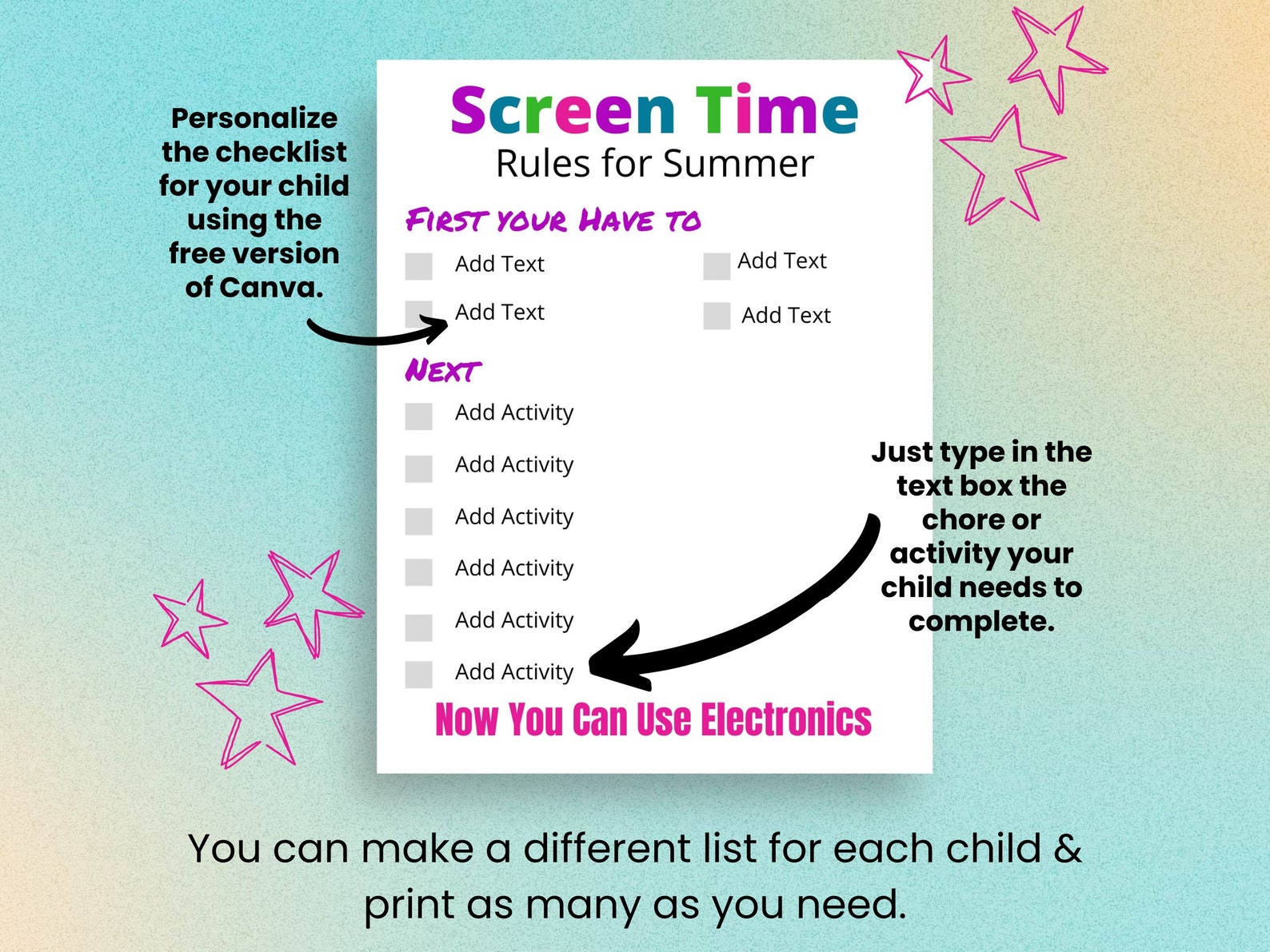 Editable Summer Schedule for Kids, Daily Kids Schedule Chart, Editable ...