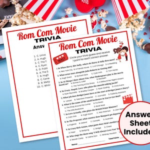 Rom Com Movie Trivia Quiz, Galentines Trivia, Romantic Comedy Trivia ...