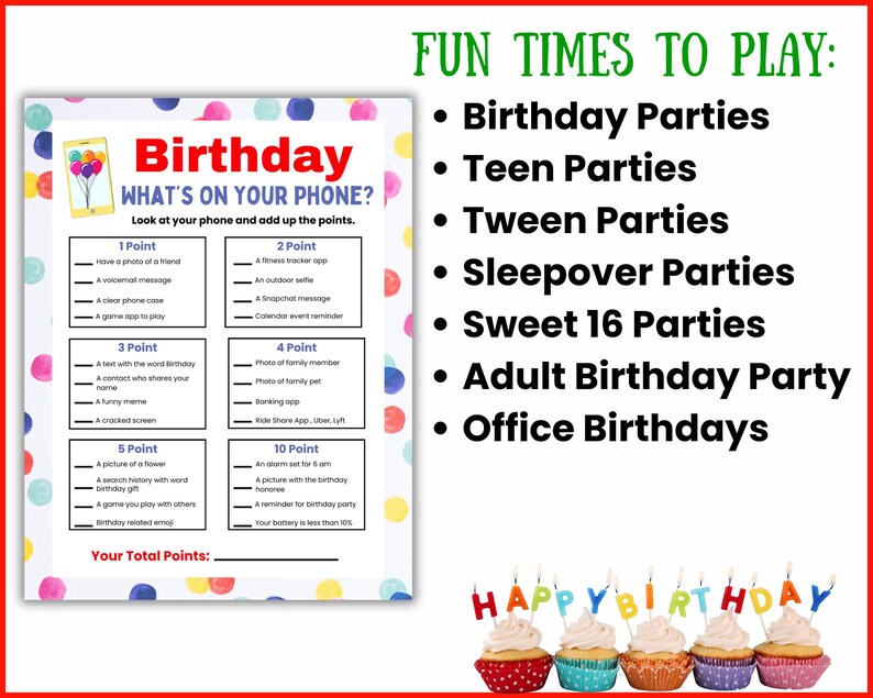 Birthday What's on Your Phone Game, Teen Birthday Game, Tween Birthday ...
