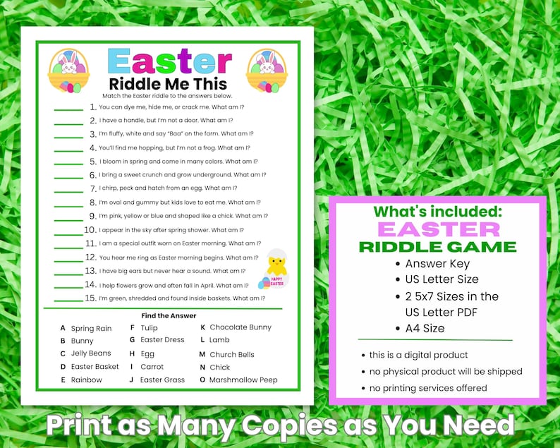 Easter Riddles Game, Easter Riddle Me This, Printable Riddles for Kids ...