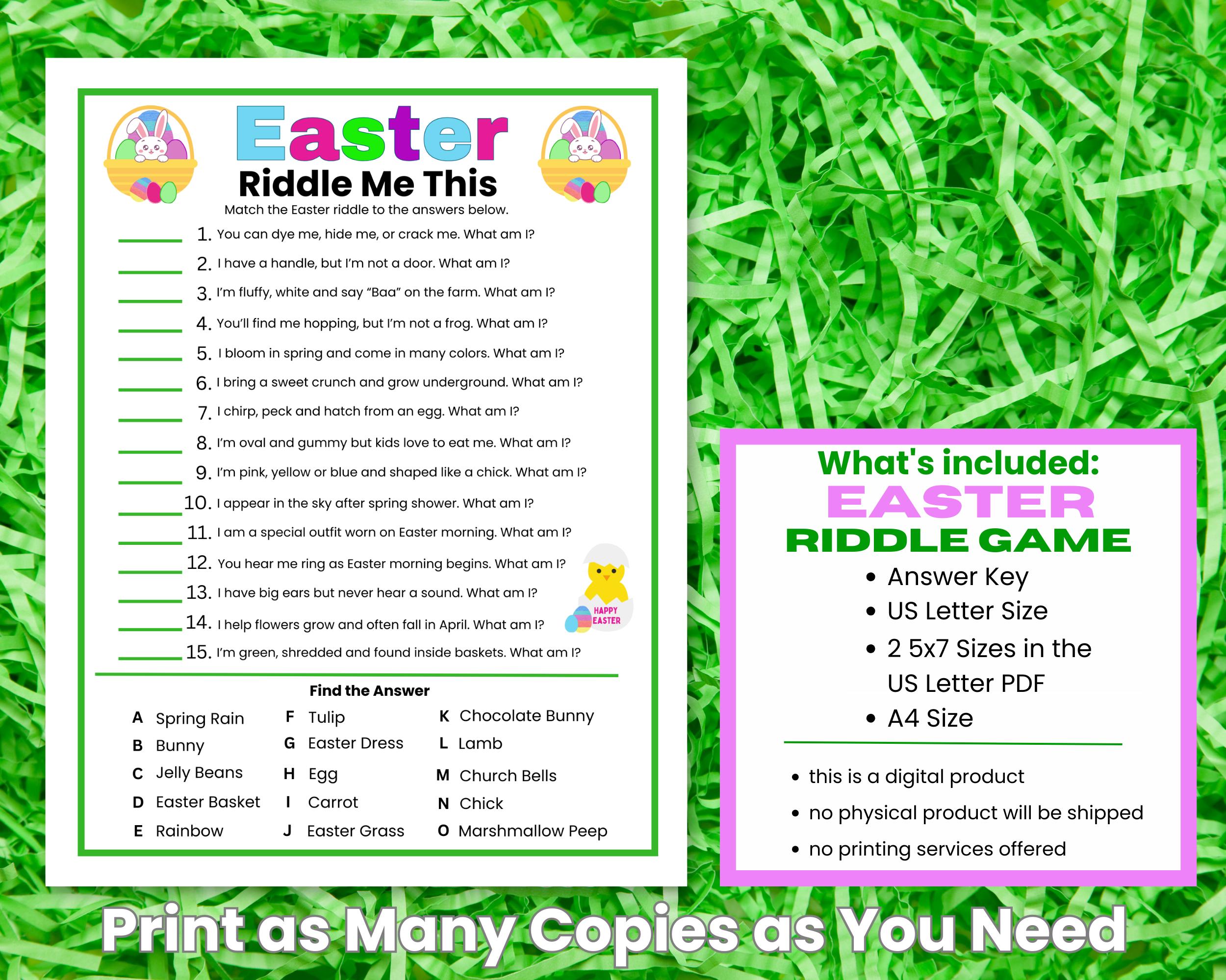 Easter Riddles Game, Easter Riddle Me This, Printable Riddles for Kids ...