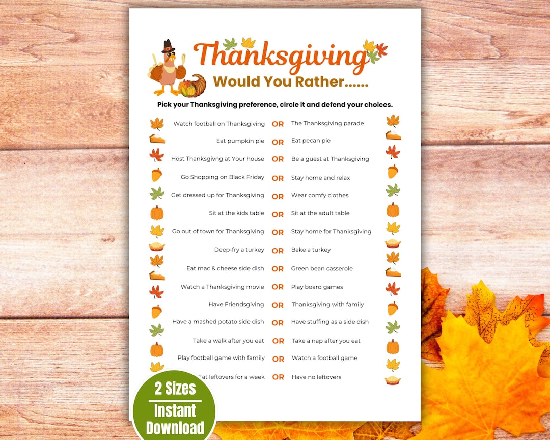 Thanksgiving Would You Rather Game, Printable Thanksgiving Game, This ...