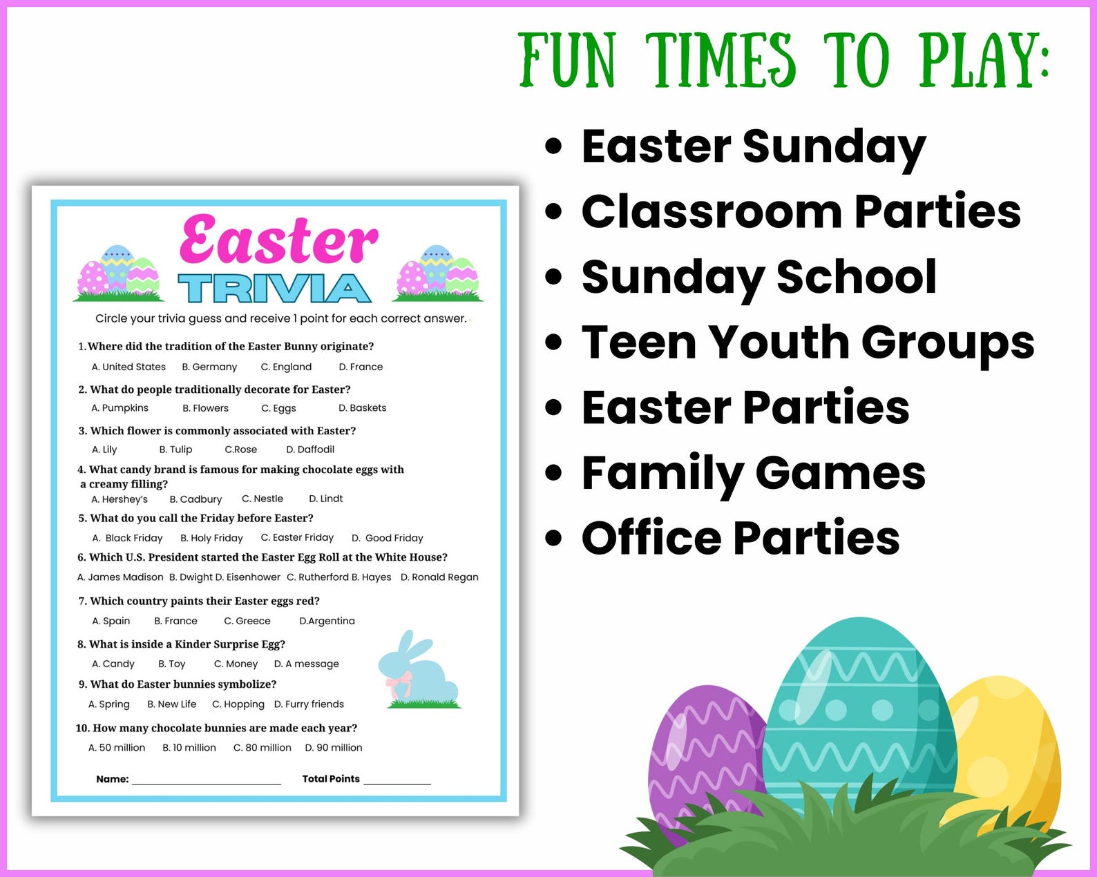 Easter Trivia Game, Printable Easter Games, Easter Party Game, Spring ...