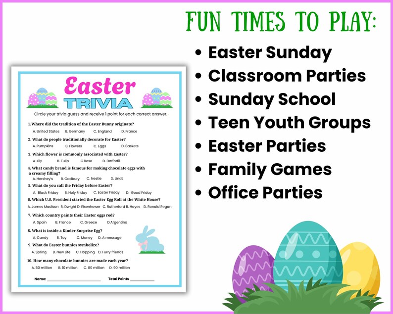 Easter Trivia Game, Printable Easter Games, Easter Party Game, Spring ...