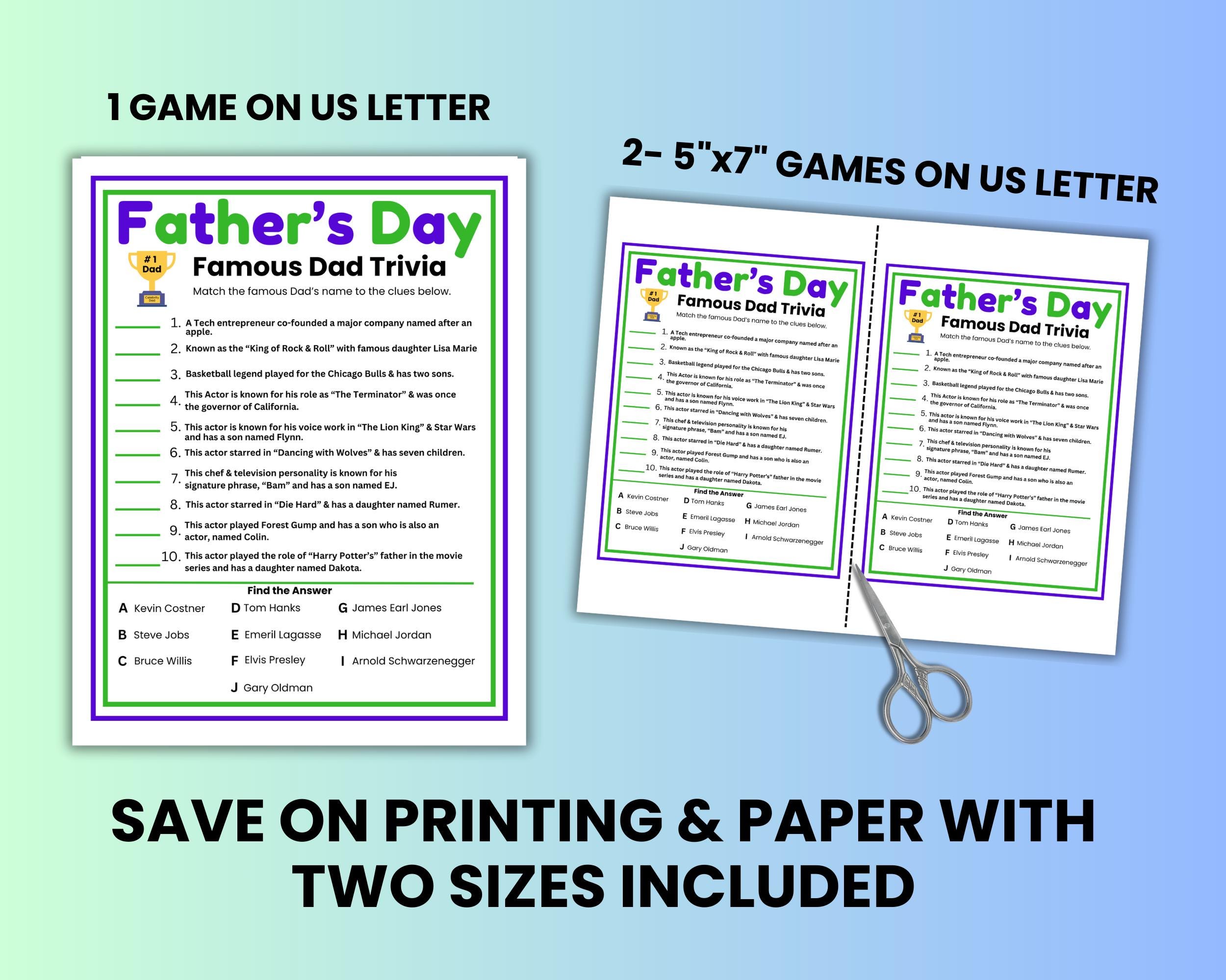 Famous Dads Father's Day Trivia Game, TV Dad Trivia Questions, Father's ...