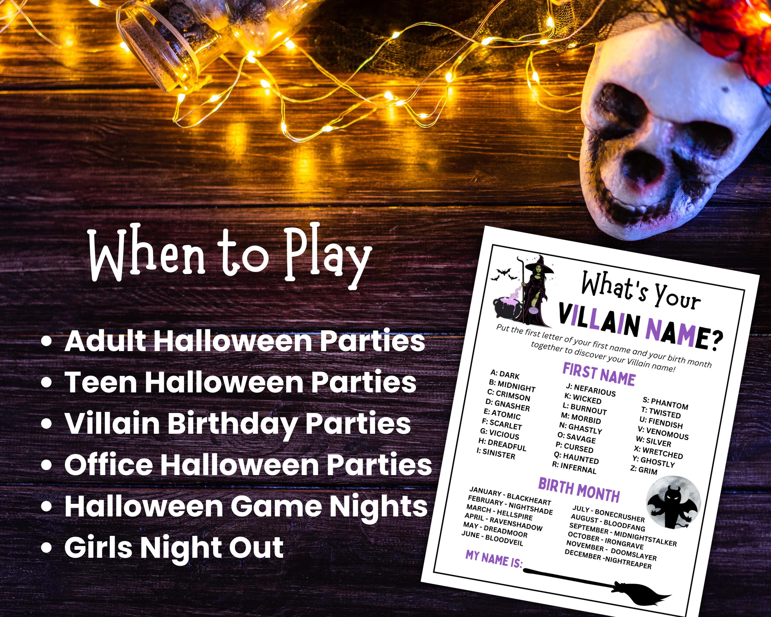 What's Your Villain Name Game, Fun Halloween Name Game, Printable ...