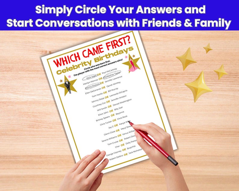 Which Came First Celebrity Trivia Game, Printable Trivia for Teens ...