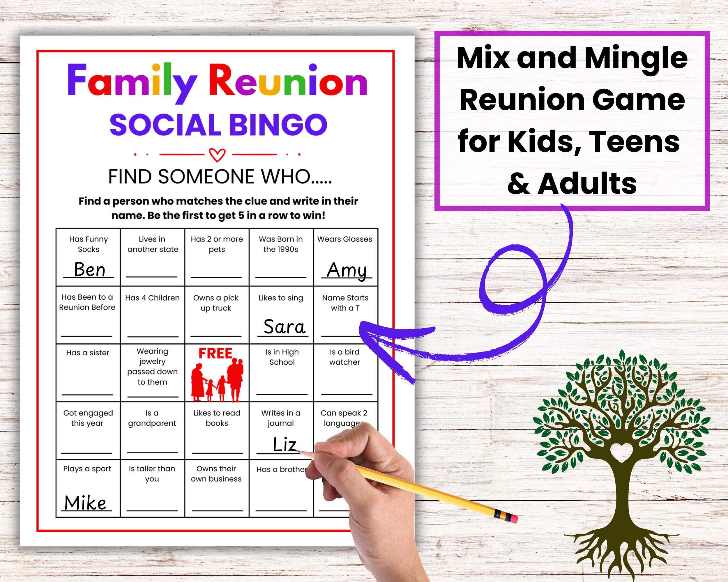 Family Reunion Bingo, Find the Guest Bingo, Family Reunion Games ...