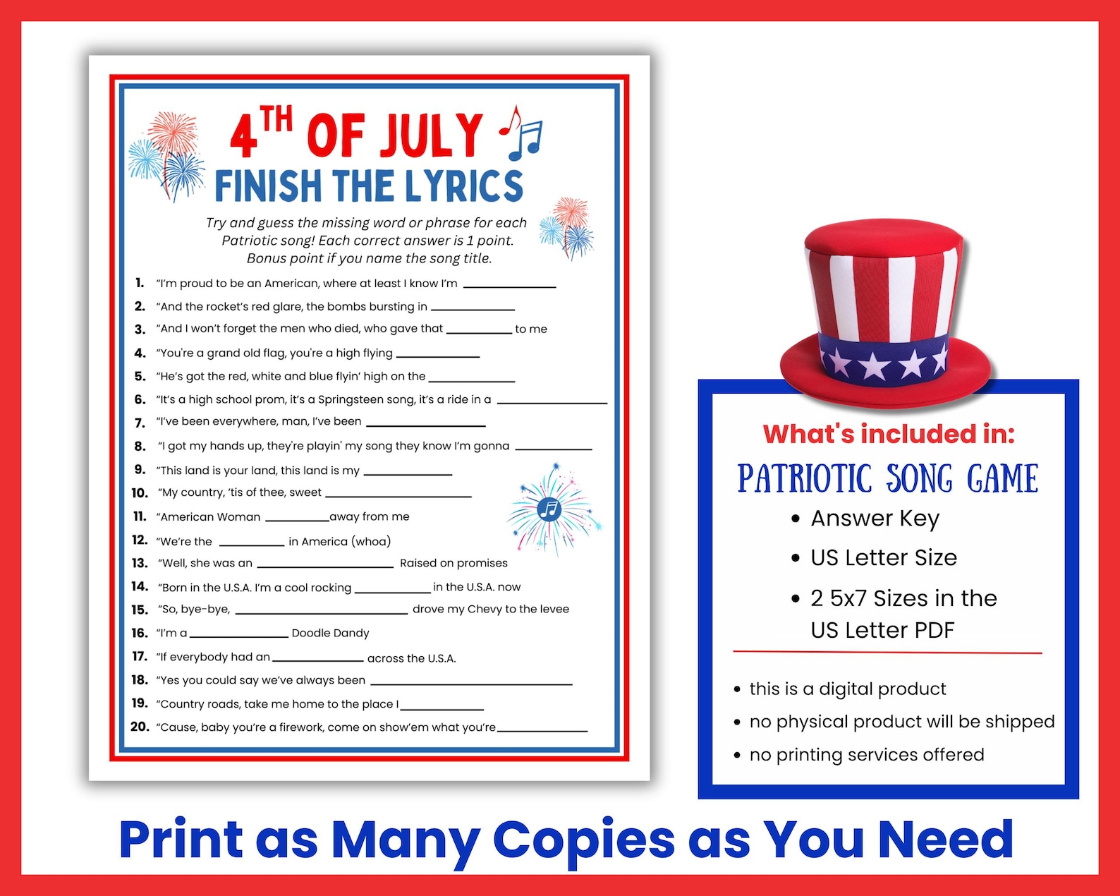 4th of July Finish the Lyrics Game, 4th of July Trivia Questions, 4th ...
