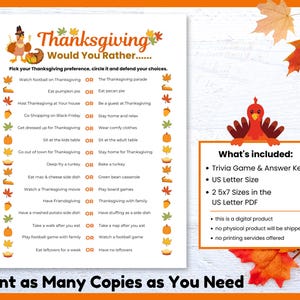 Thanksgiving Would You Rather Game, Printable Thanksgiving Game, This ...