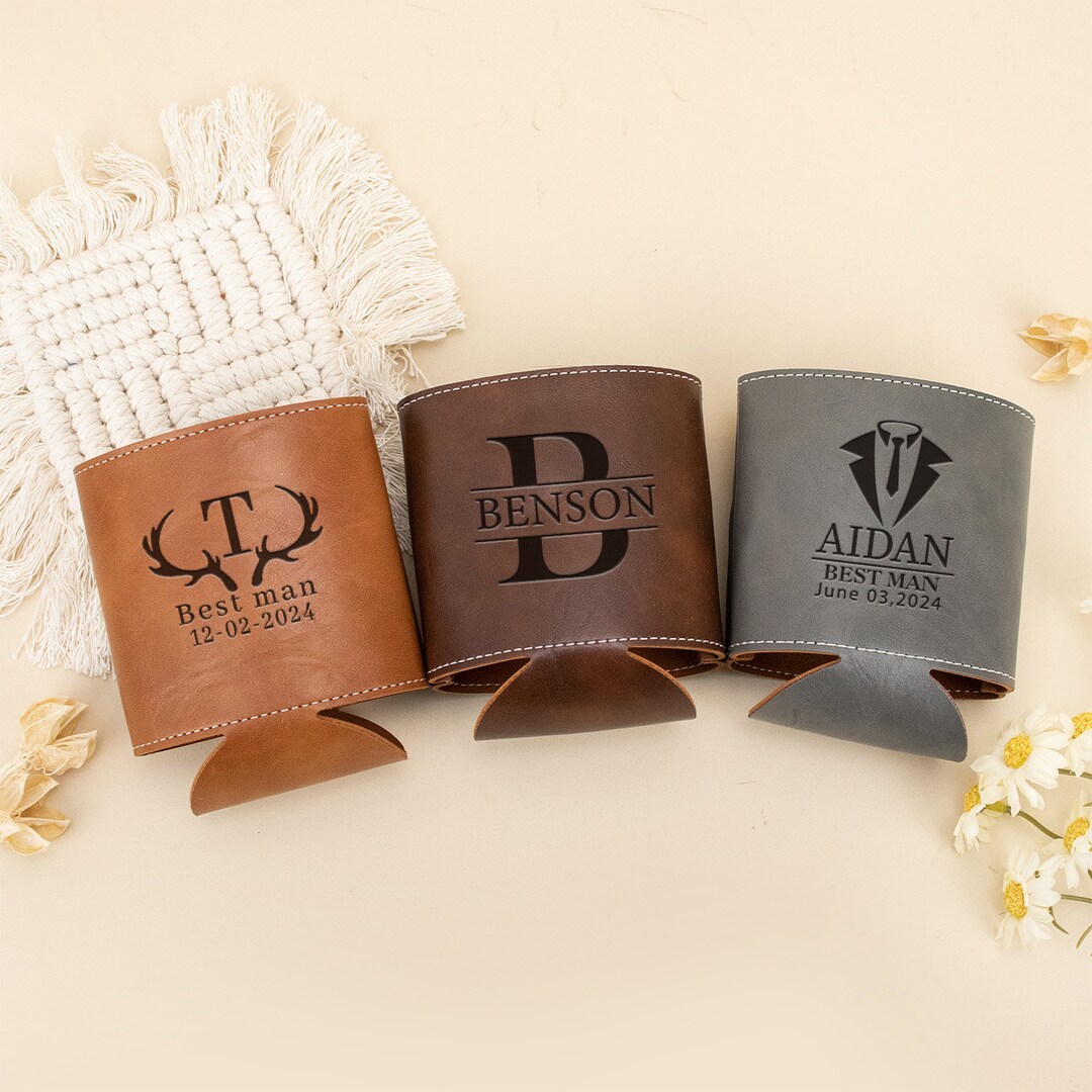 Personalized Leather Beer Can Holder,engraved Can Cooler Holder ...
