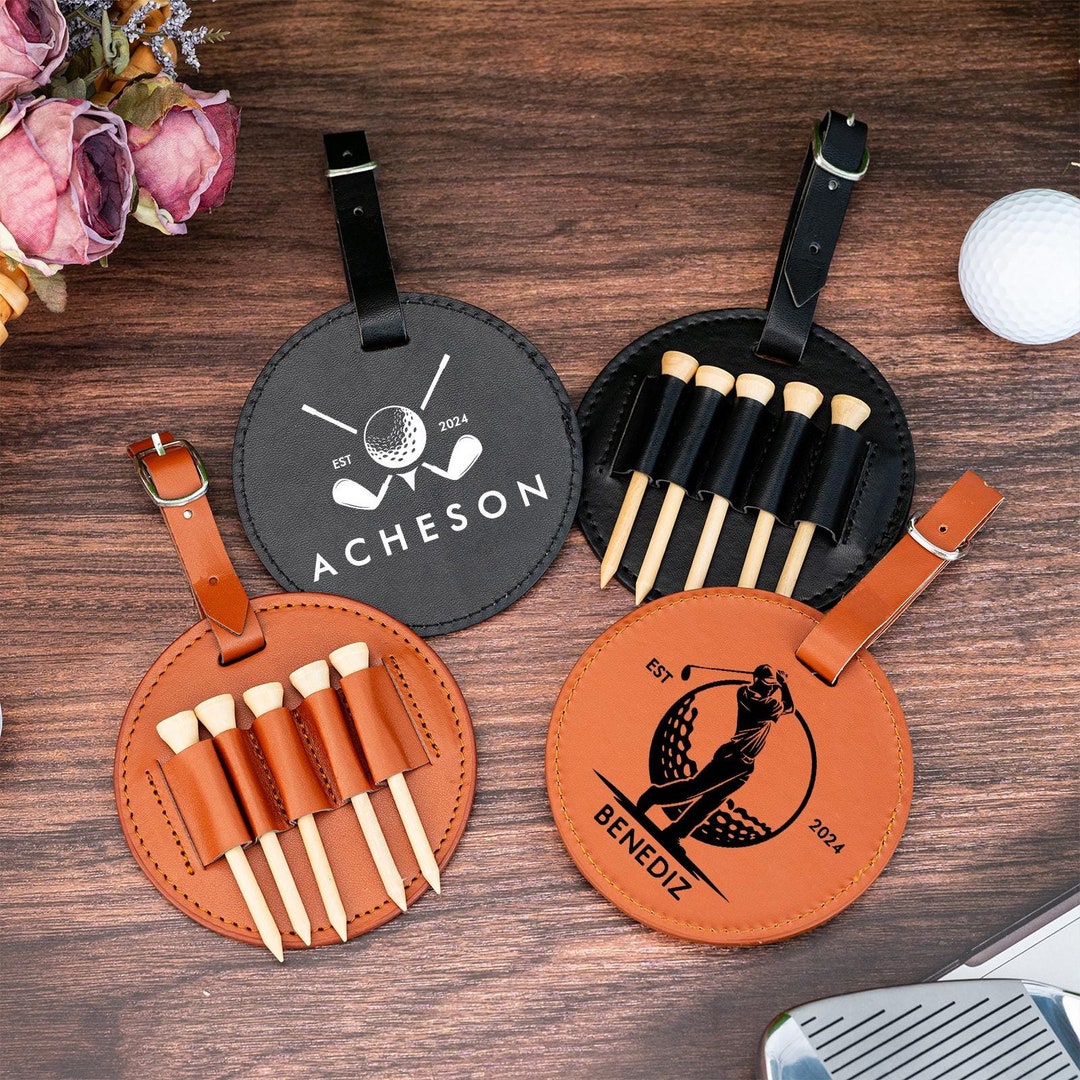 Personalized Leather Golf Tee Holder, Golf Bag Tag Gift With Golf Tees ...