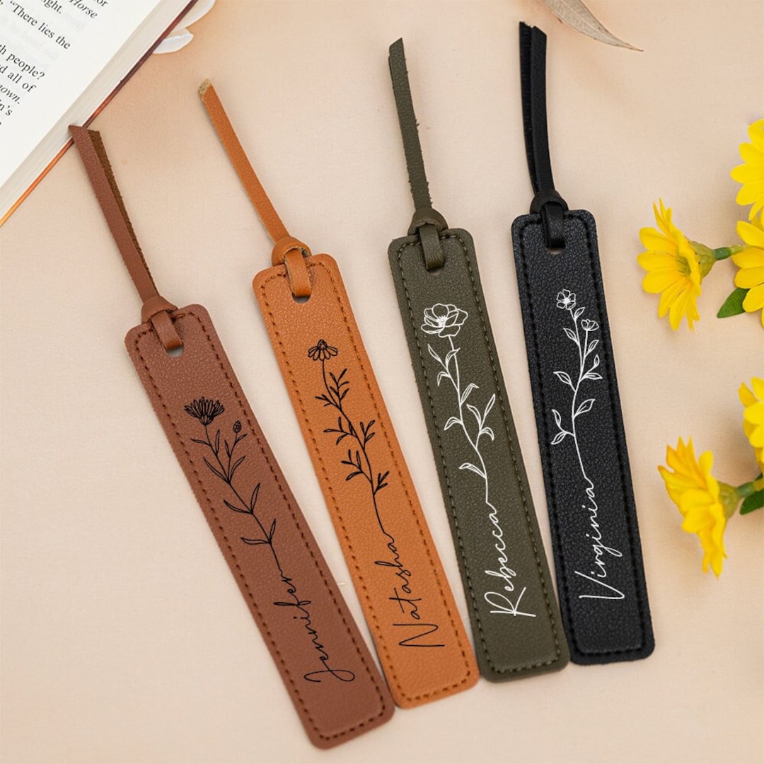 Personalized Leather Bookmark for Women, Leather Floral Bookmark ...
