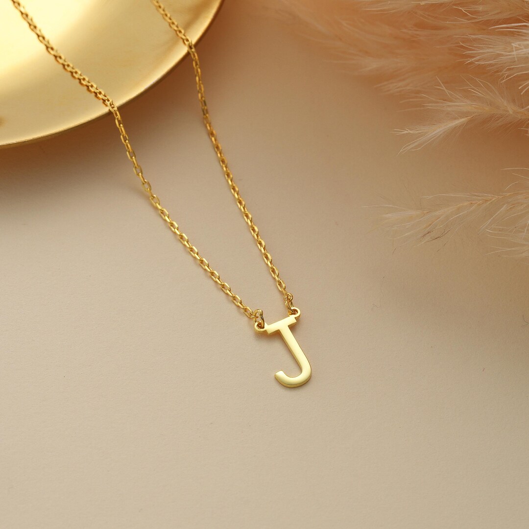 14K Gold Tiny Initial Necklace , Personalized Letter Necklace , Initial ...