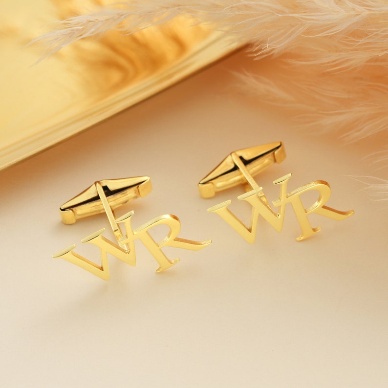 14k Gold Initial Cufflinks , Custom Groomsmen Gifts , Groom Cufflinks ...