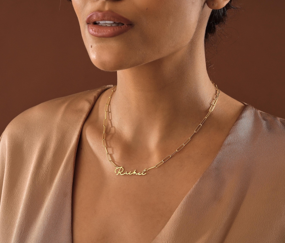 14K Gold Link Chain With Name Necklace , Gold Name Necklace , Paperclip ...