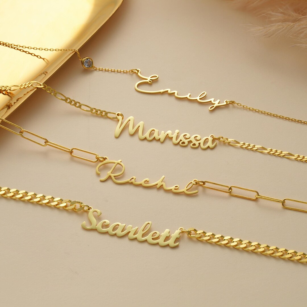 14K Gold Dainty Name Necklace , Curb Chain Necklace , Paperclip Chain ...