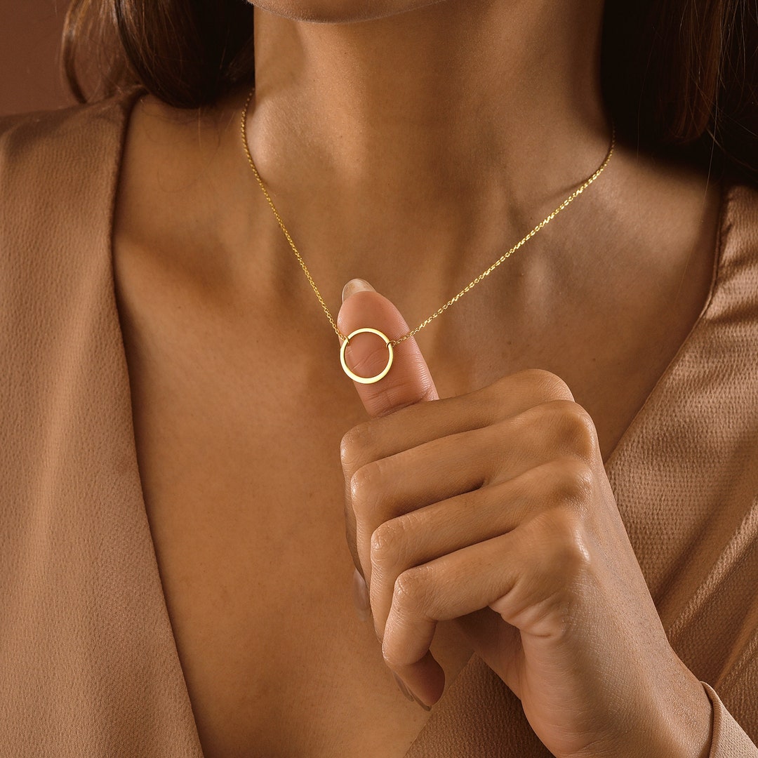 14K Gold Karma Necklace , Ring Necklace , Circle Necklace , Circle Karma Necklace , Minimalist ...
