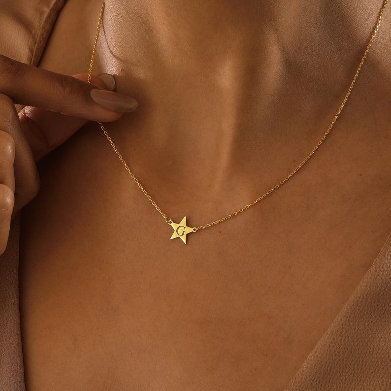 14K Gold Tiny Star Necklace , Personalized Star Necklace , Initial ...