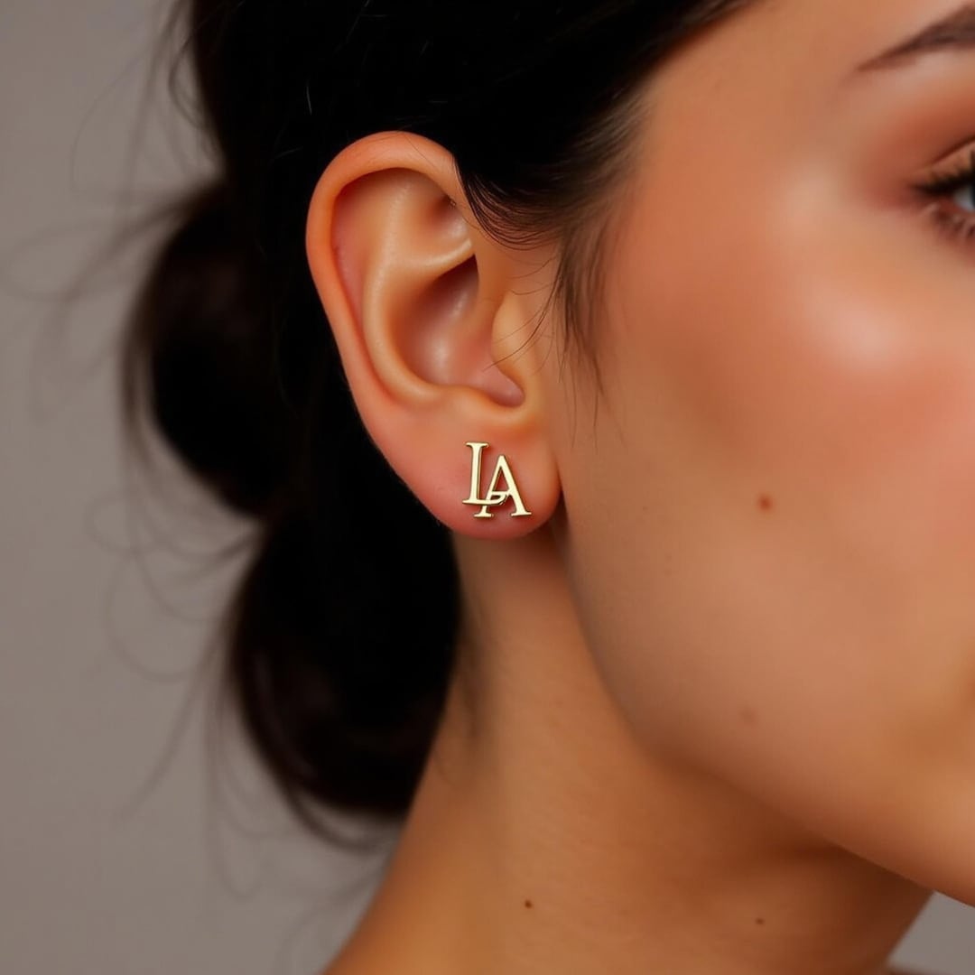 14K Solid Gold Initial Earrings , Intertwined Initials , Gold Earrings ...
