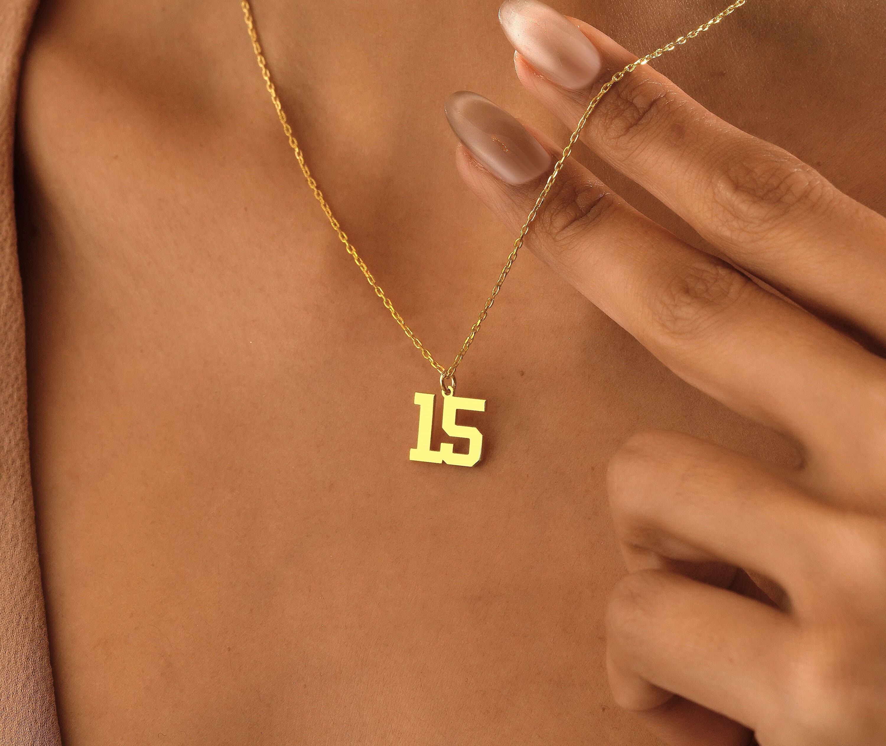14K Gold Number Necklace , Sport Number Necklace , Lucky Number ...