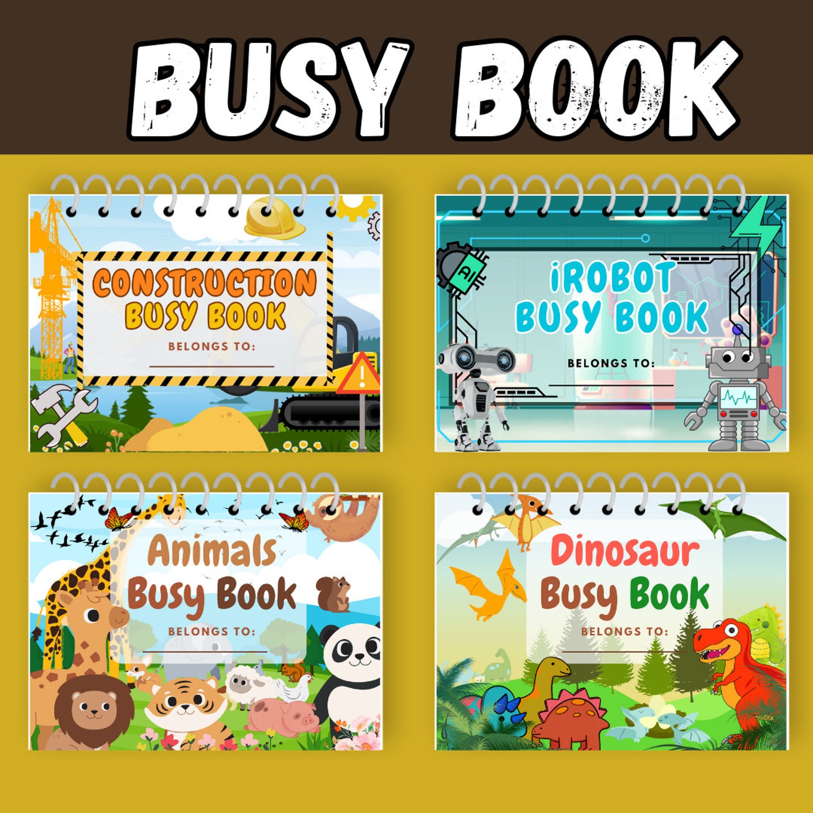 Busy Book for Toddler Dinosaur Busy Book Construction Busy Book Mermaid ...