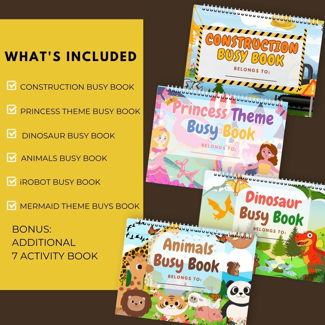 Busy Book for Toddler Dinosaur Busy Book Construction Busy Book Mermaid ...