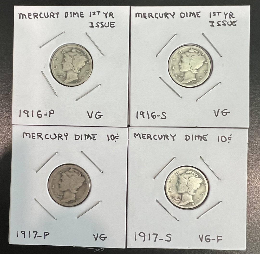 1916-1917 P&S Mint Mercury Dime Set Rare Collectibles 1st and 2nd Year ...