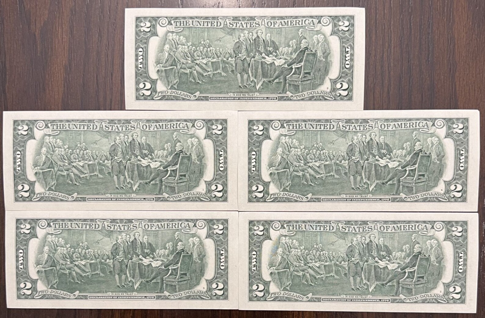 2017 US 2 Dollar Bill Collectible Five Sequential Uncirculated Series ...