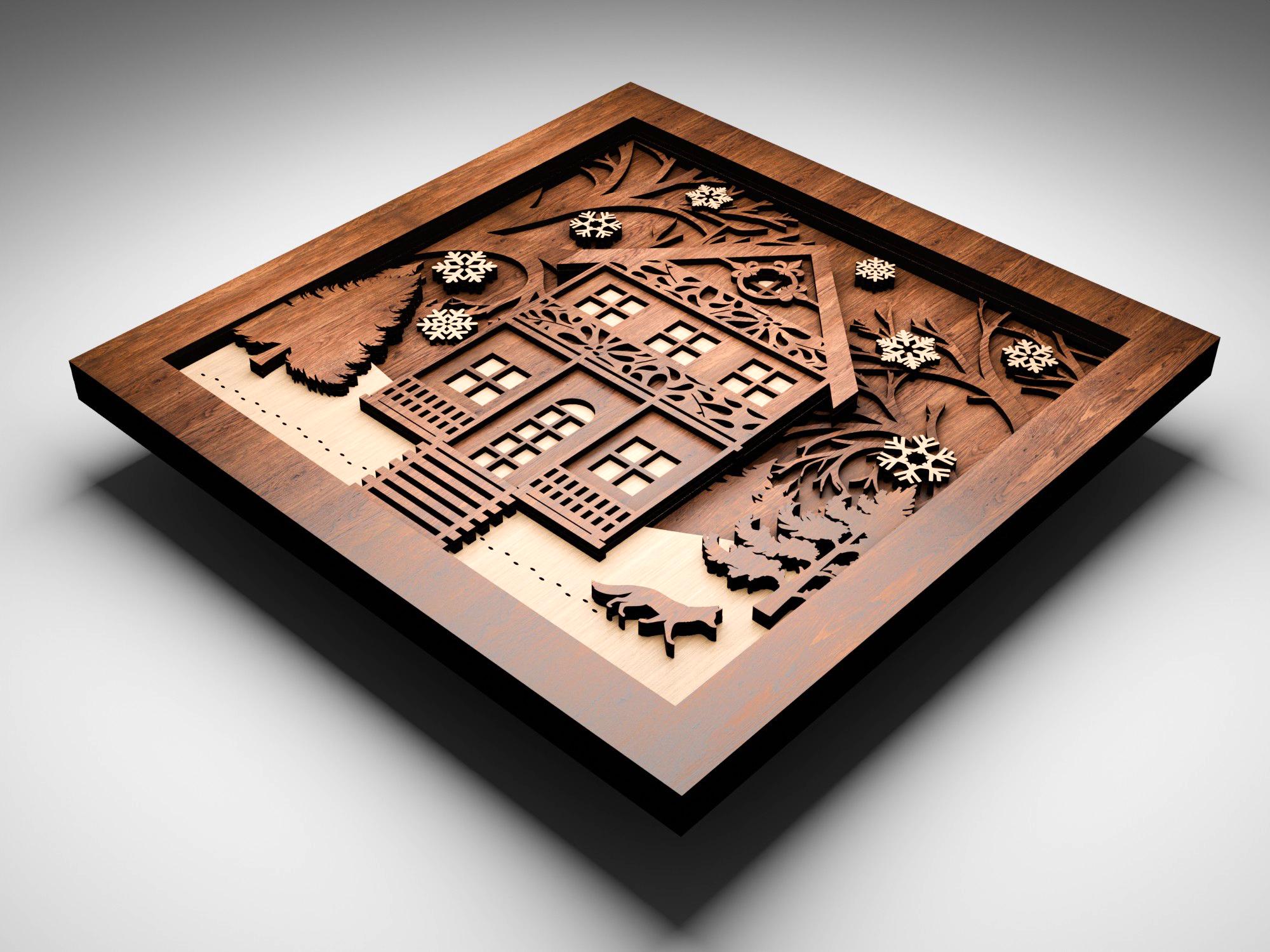Multilayer Christmas House Laser Artwork SVG Mandela - 3D Layered ...