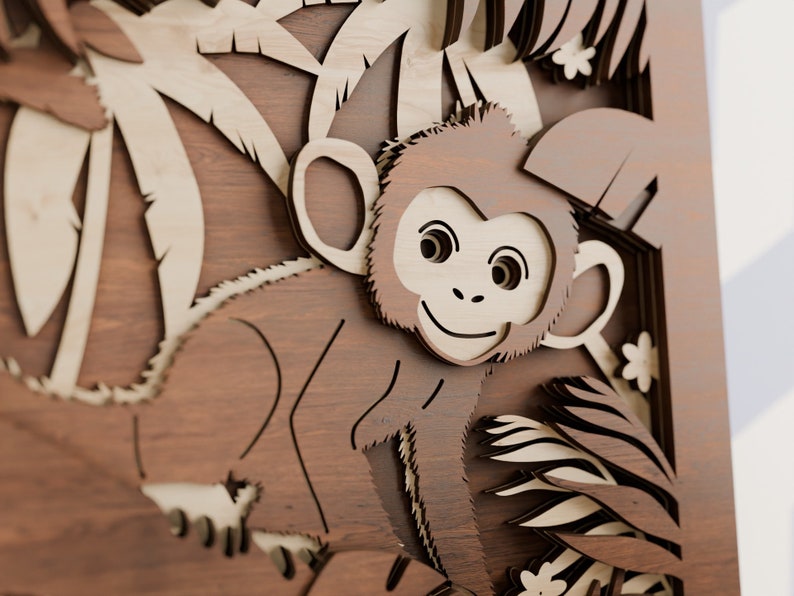 Multilayer Cute Monkey Laser Artwork SVG Mandela - 3D Layered Vector ...