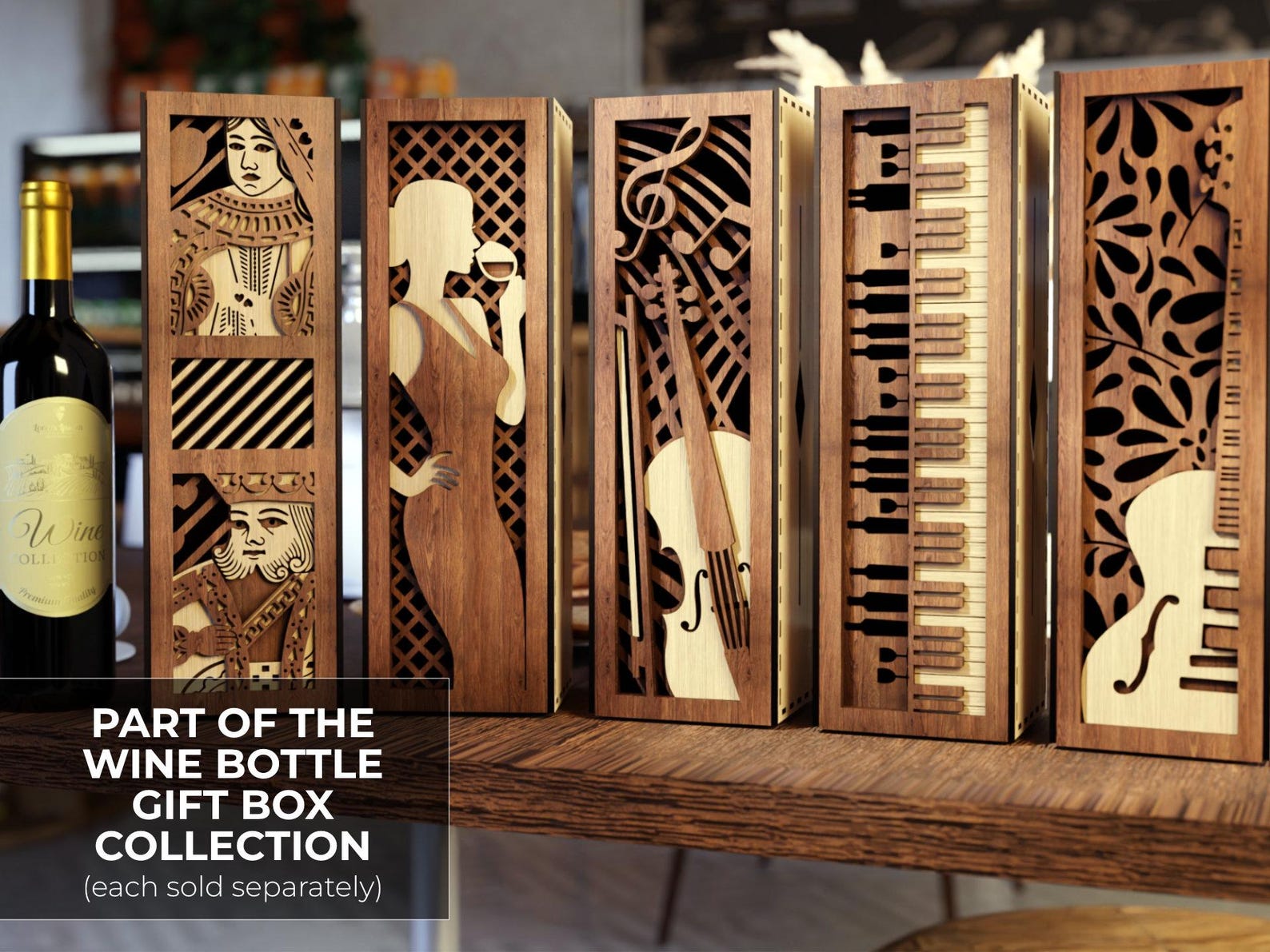 Coffret cadeau bouteille de vin en bois - thème violon - fichier de ...