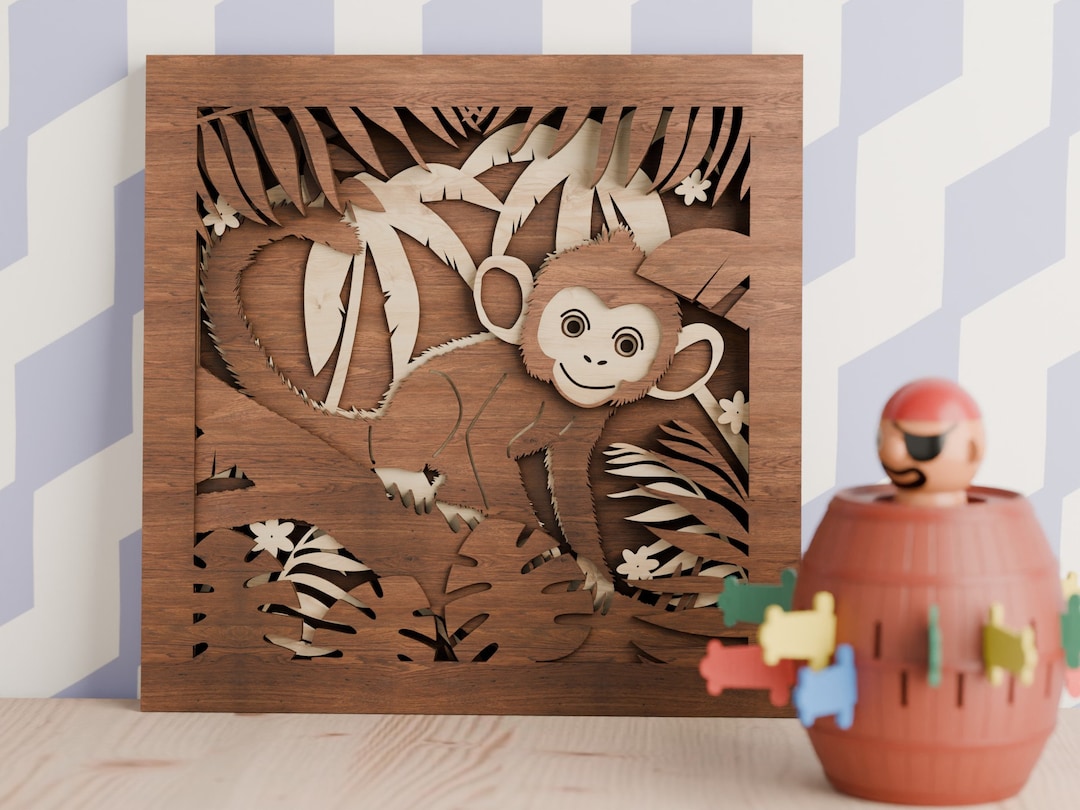 Multilayer Cute Monkey Laser Artwork SVG Mandela - 3D Layered Vector ...