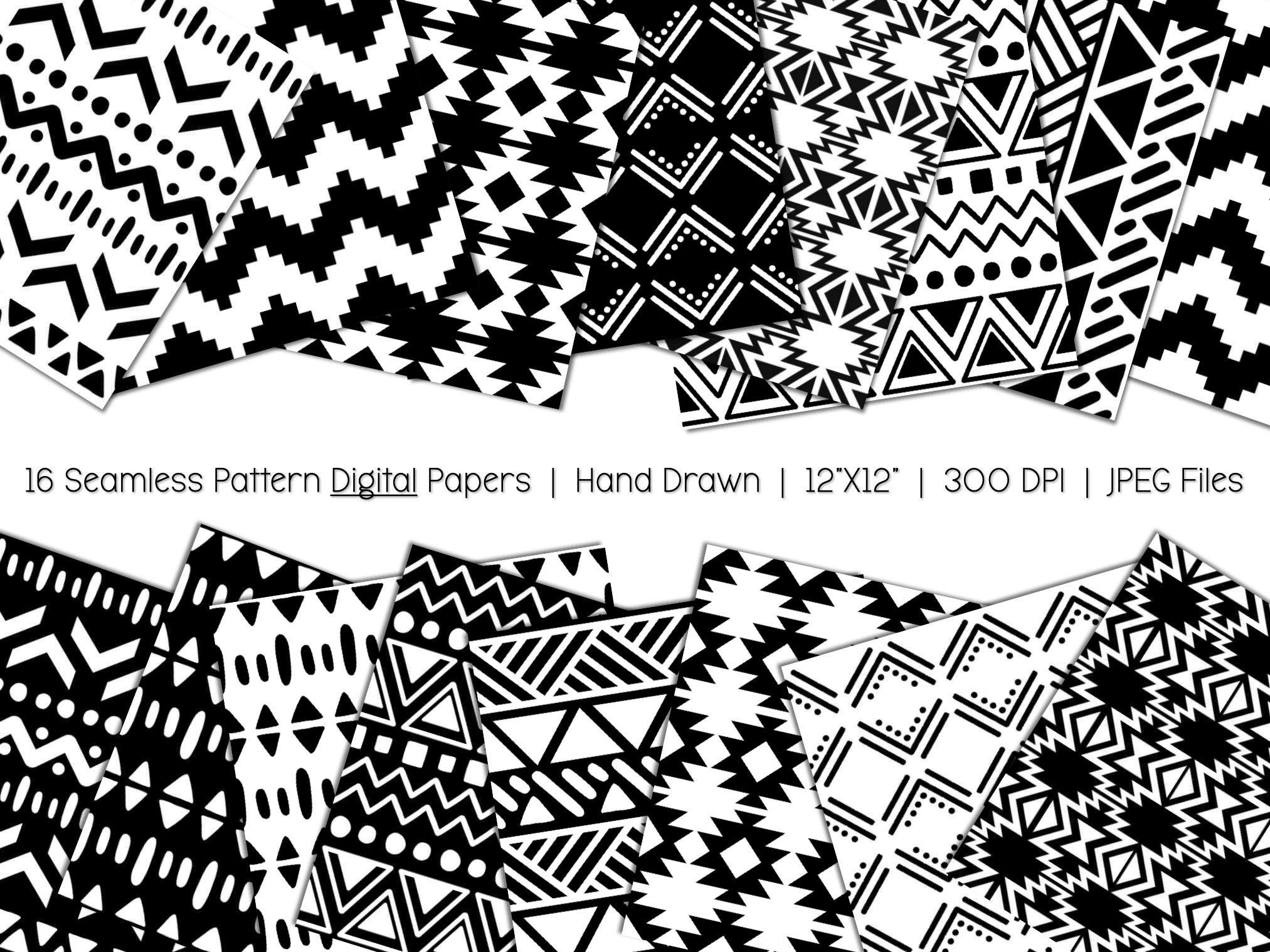 Aztec Seamless Pattern Digital Paper Pack / Seamless Pattern / Black ...
