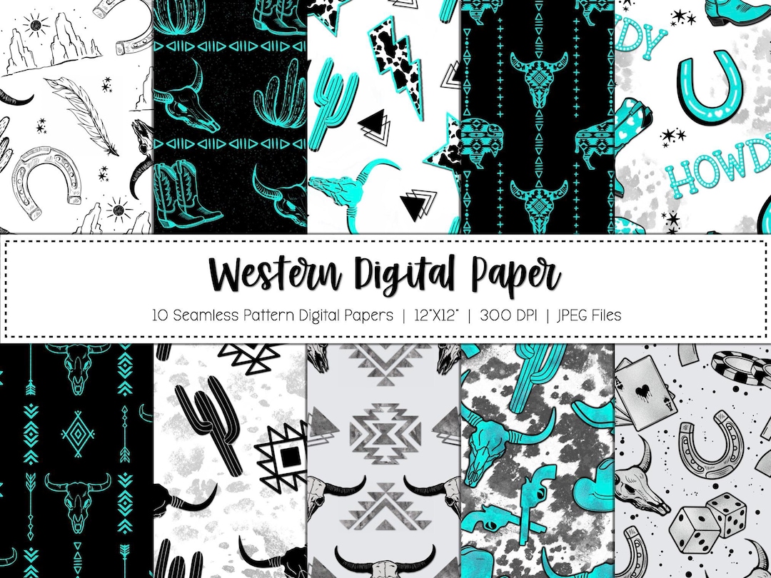 Teal Western Digital Paper: Seamless Cowgirl Patterns (12x12 Inch) - Etsy