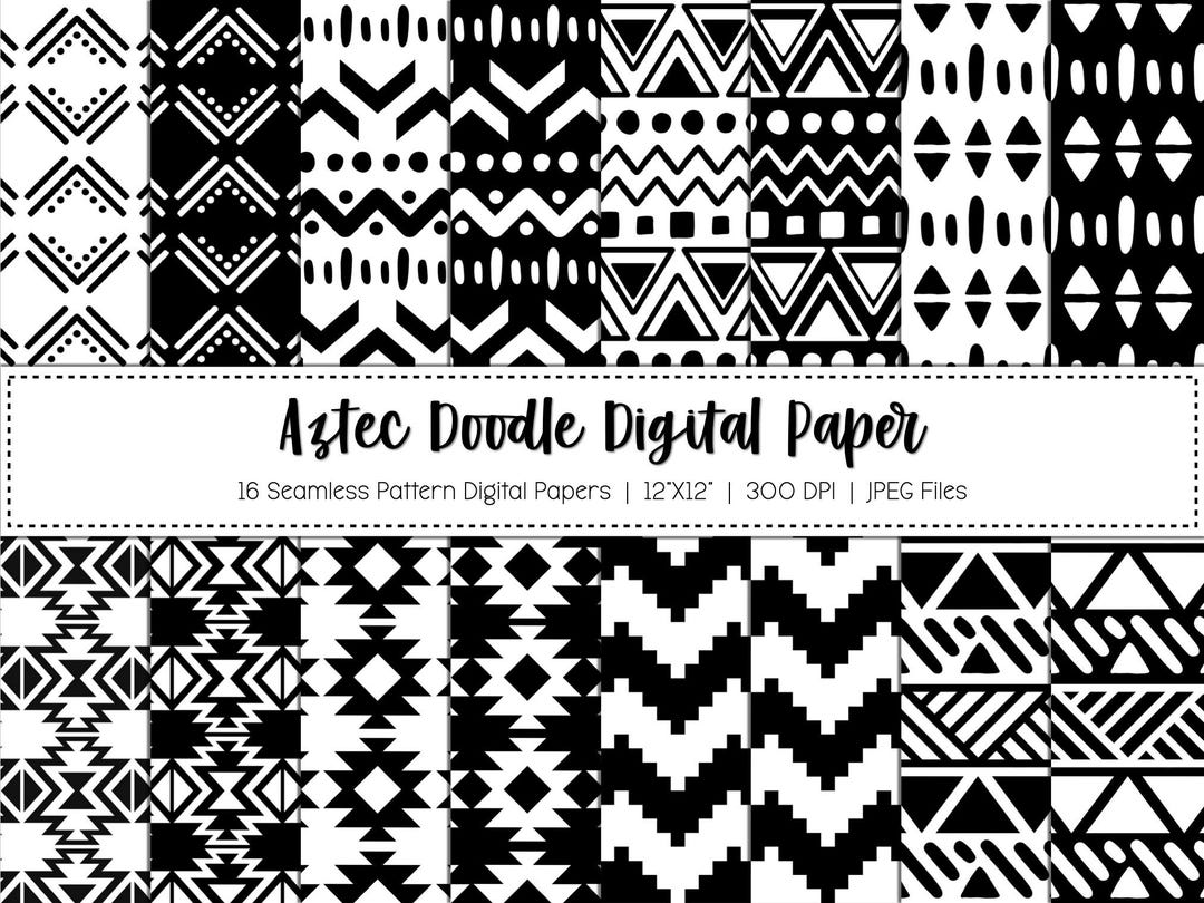 Aztec Seamless Pattern Digital Paper Pack / Seamless Pattern / Black ...