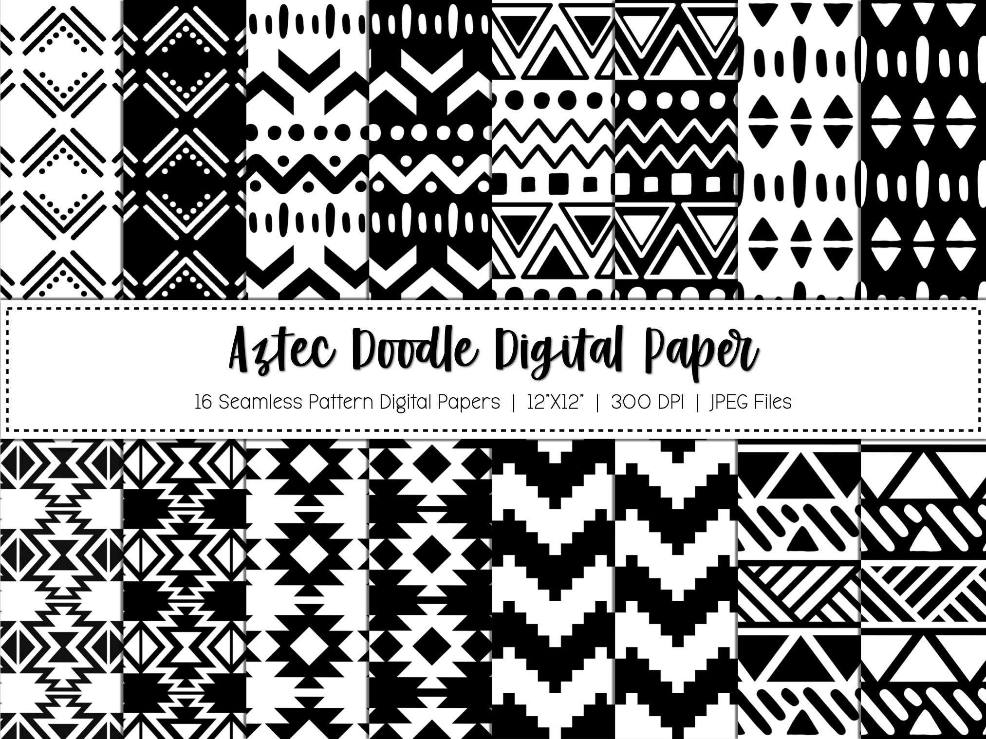 Aztec Seamless Pattern Digital Paper Pack / Seamless Pattern / Black ...