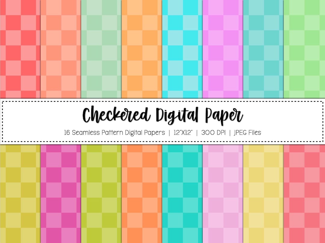 Checkered Pattern Digital Paper / Seamless Pattern / Colorful Checkered Pattern / Digital Paper ...