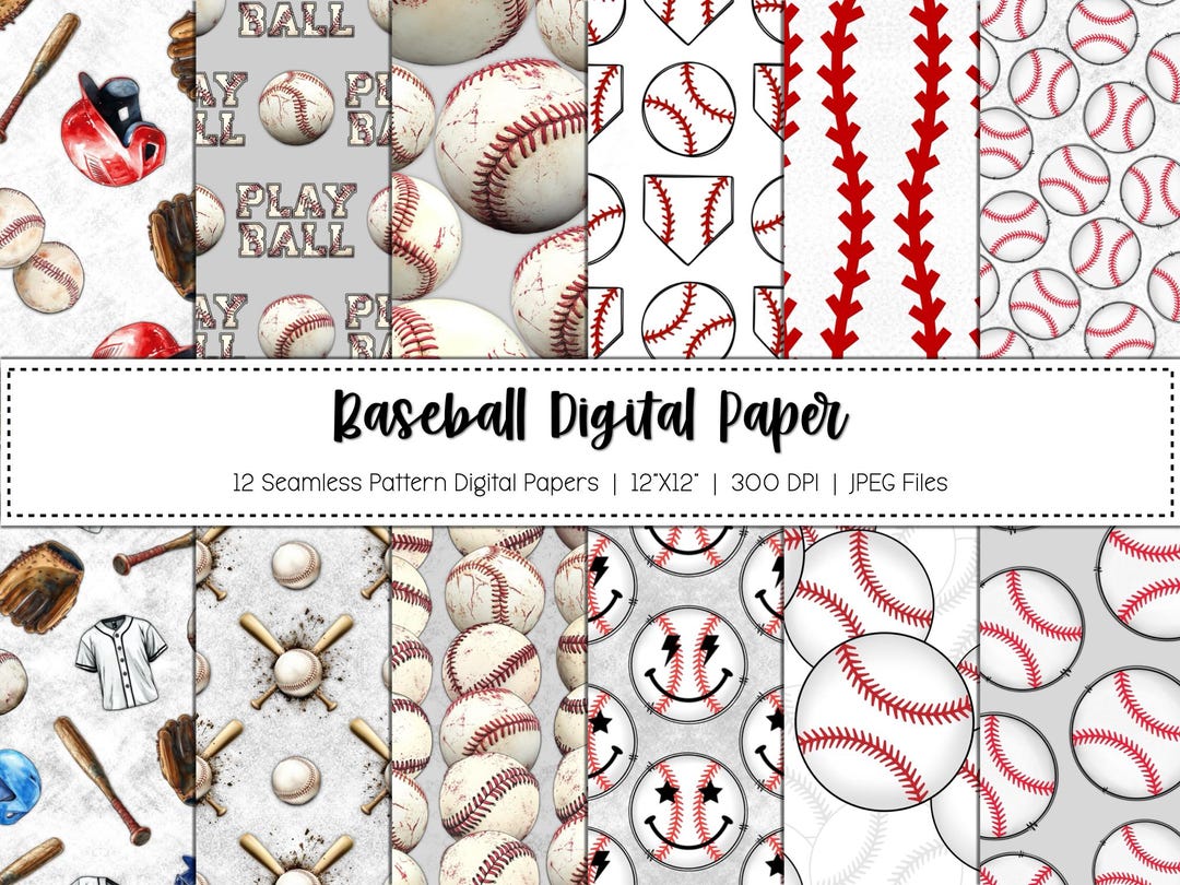 Baseball Digital Paper: Seamless Pattern (digital Download, 12x12 Inch ...