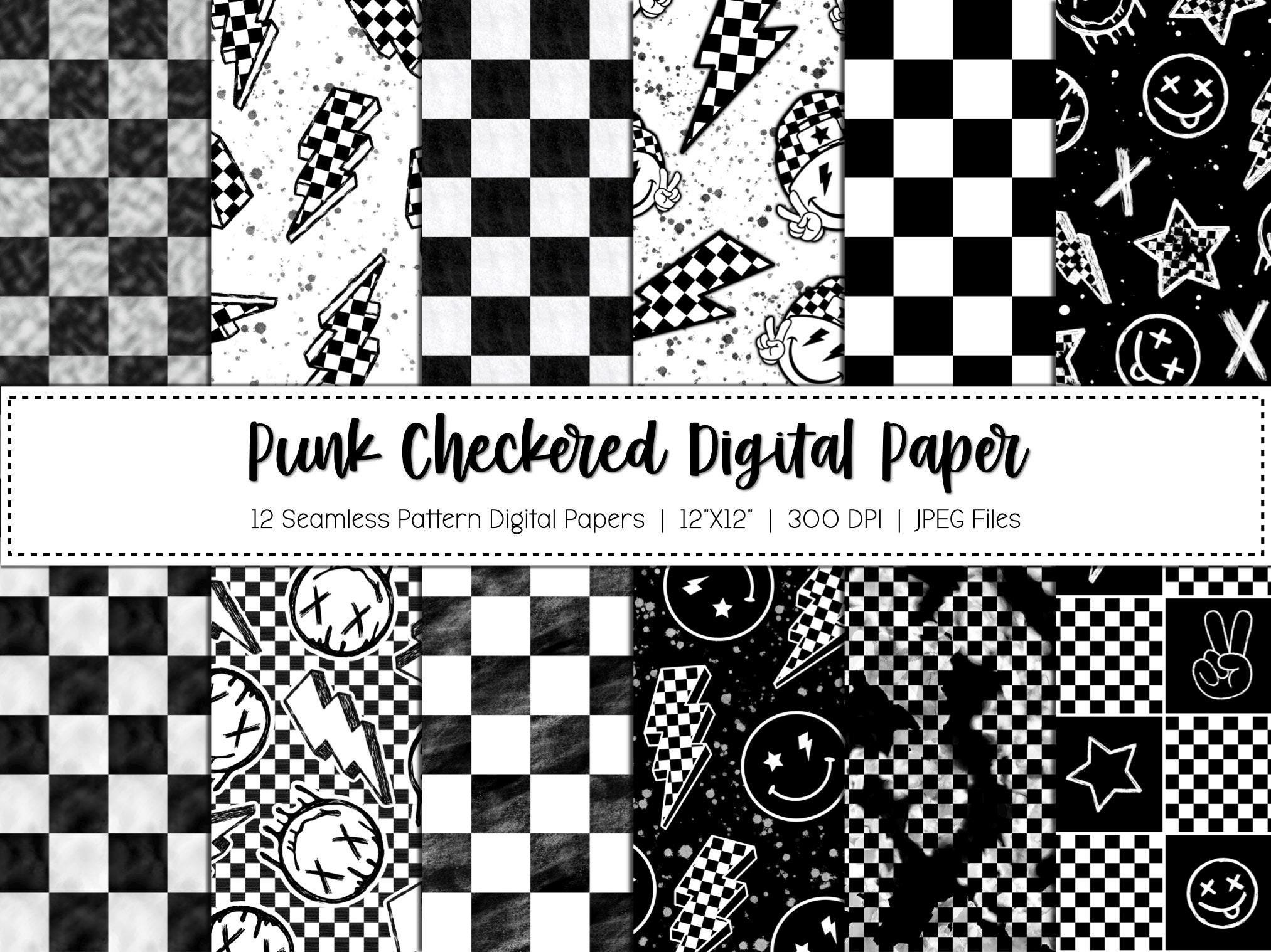 Punk Checkered Digital Paper: Lightning Bolt Pattern (digital Download ...